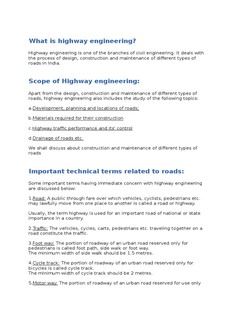 What Is Highway Engineering | PDF | Highway | Road