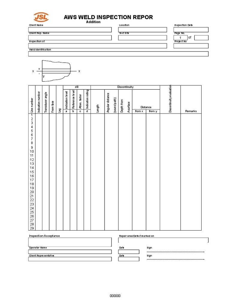 AWS Weld Inspection Report Log Additional Page | PDF | Teaching Methods ...