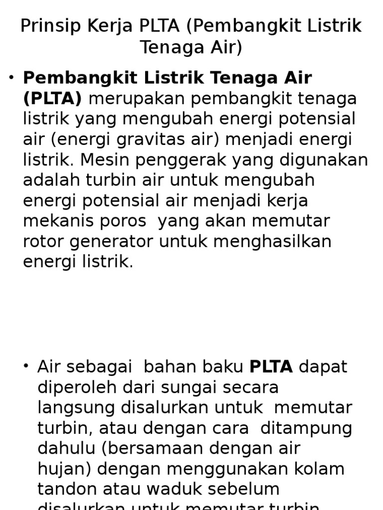 Prinsip Kerja PLTA (Pembangkit Listrik Tenaga Air) | PDF | Sains ...
