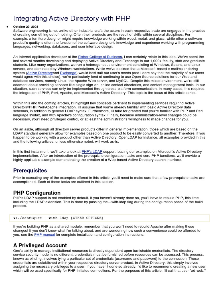 Integrating Active Directory With PHP | PDF | Php | Active Directory