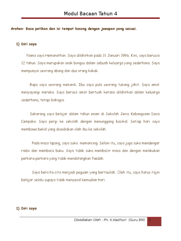 Contoh Karangan Sekolah Rendah Tahun 4 Biografi