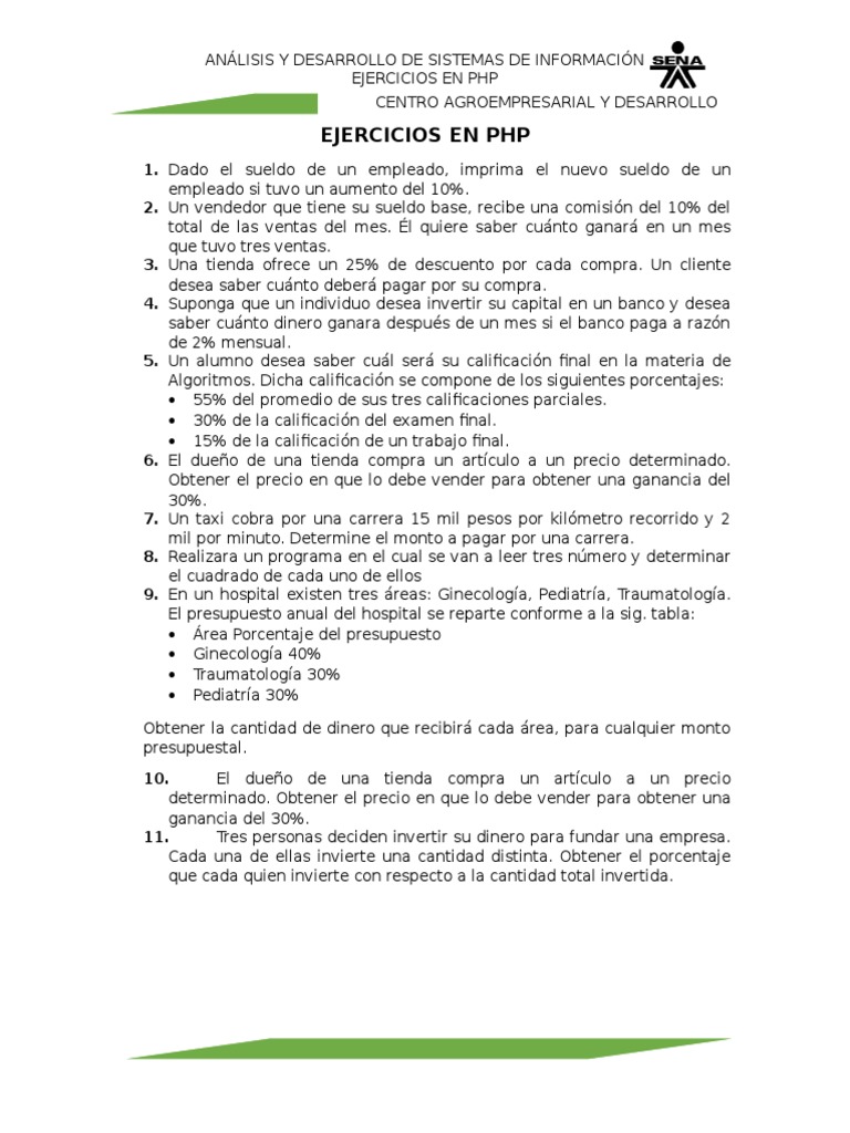 Ejercicios Prácticos de PHP | PDF | Negocios