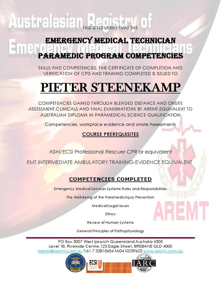 Pieter Steenekamp: Emergency Medical Technician Paramedic Program ...
