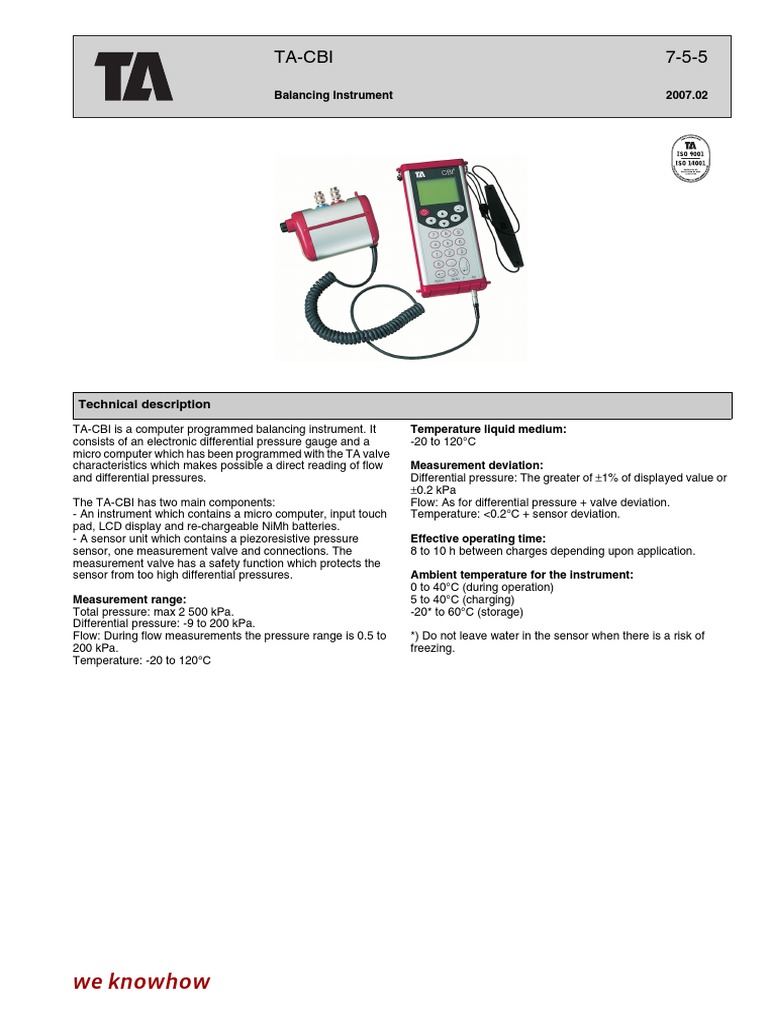 TA-CBI Balancing Instrument Overview | PDF | Pressure Measurement | Valve
