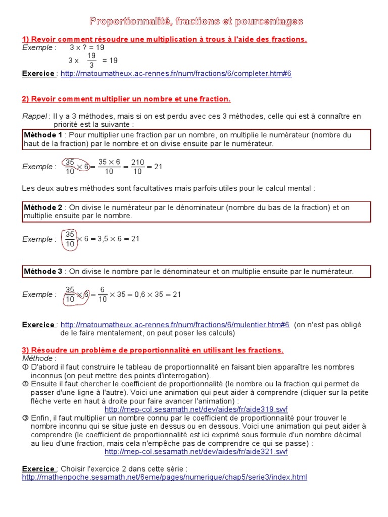 Fractions Proportionnalité Pourcentages PDF | PDF | Pourcentage | Fraction (Mathématiques)