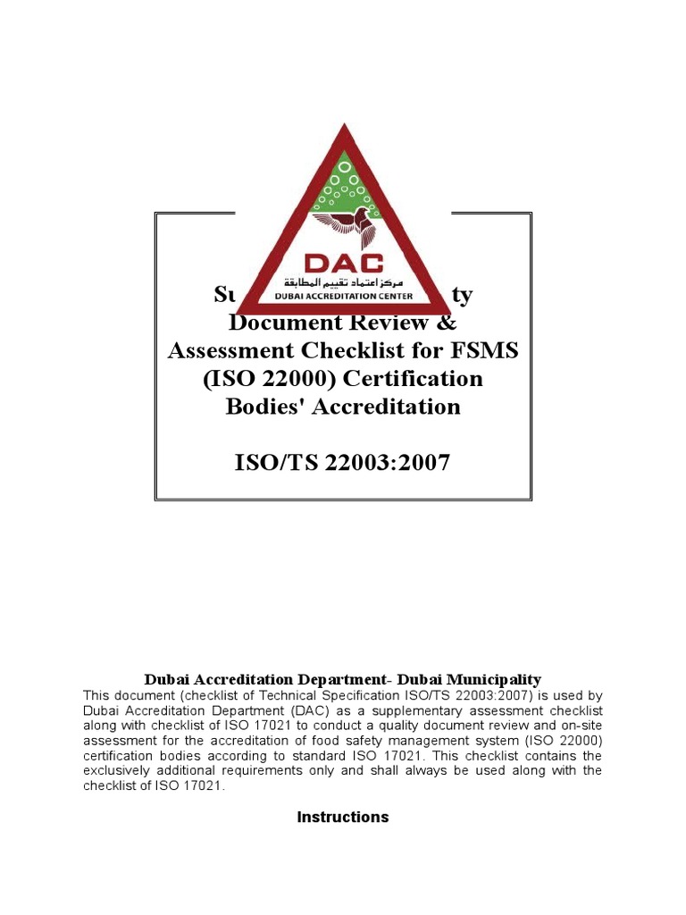ISO/TS 22003 Supplementary Quality Document Review & Assessment ...