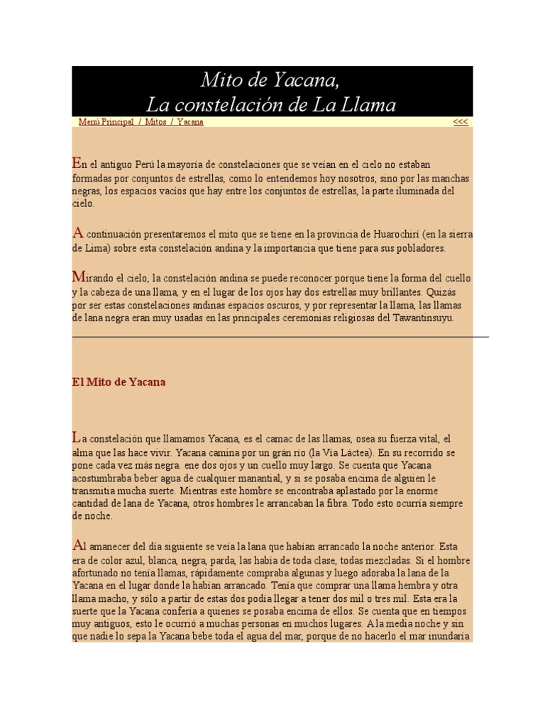 Mito de Yacana | PDF | Constelación | Estrellas