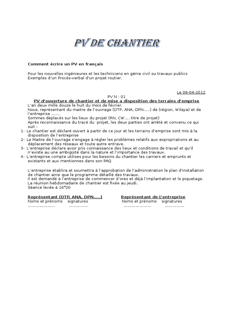 PV de Chantier | PDF