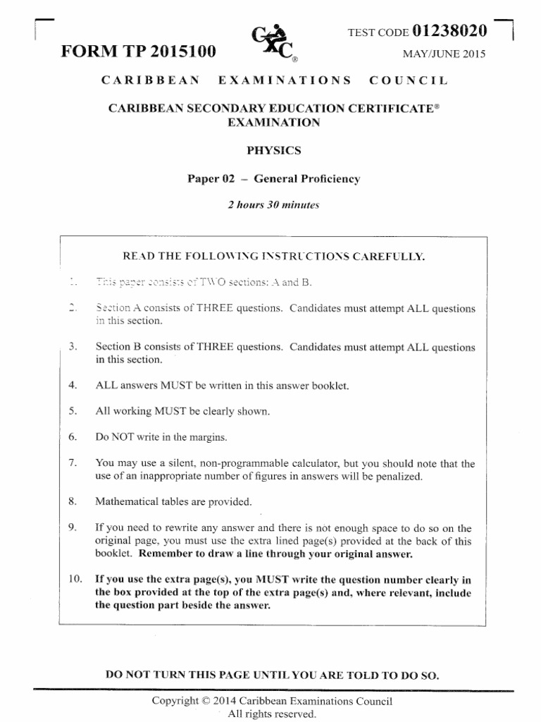CXC Physics p2 2015 | PDF