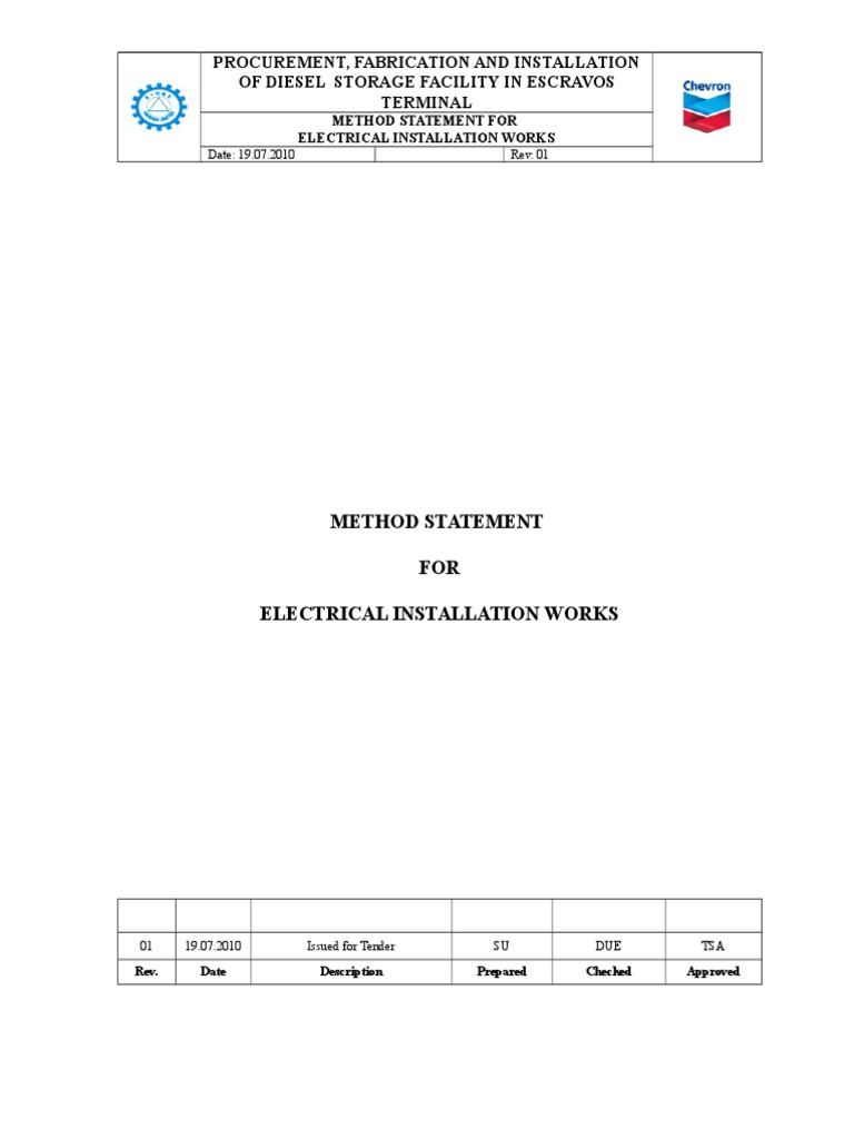 Electrical Installation Method Statement | PDF | Cable | Equipment