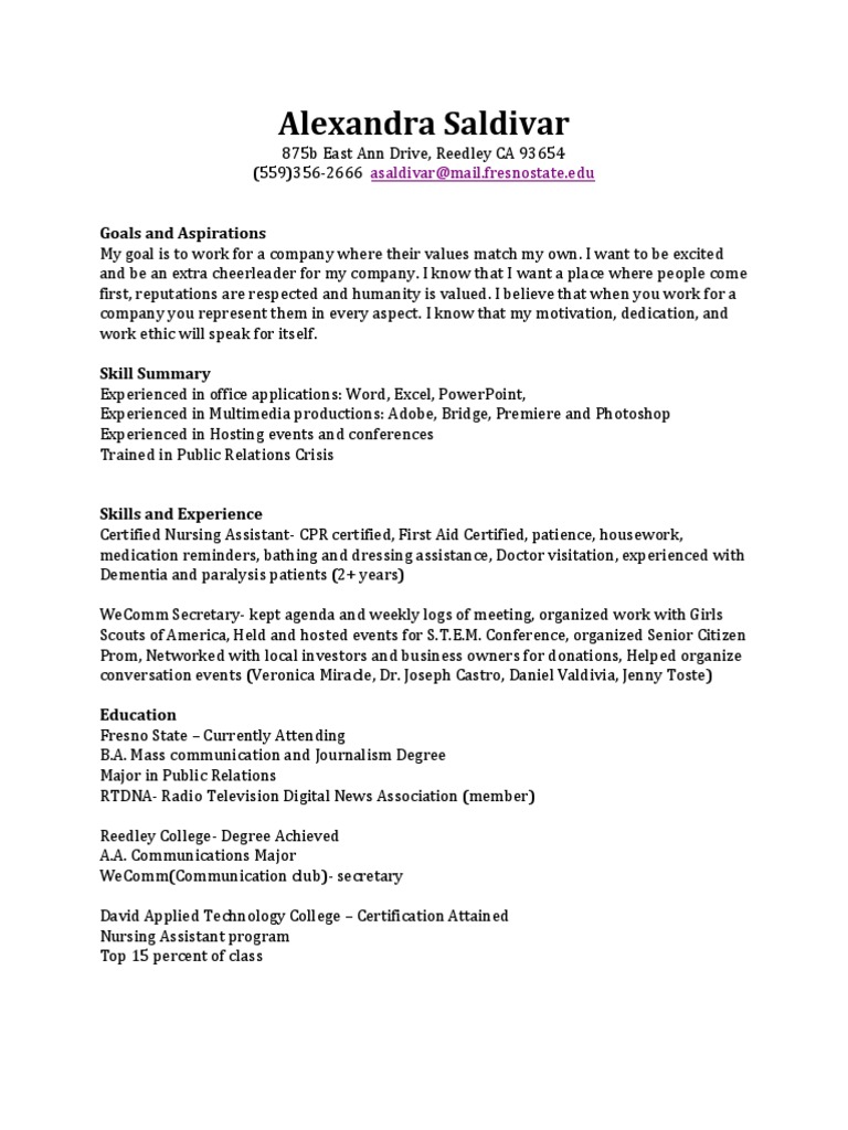 Alexandra Saldivar - Resume Spring 2016 | PDF | Social Science