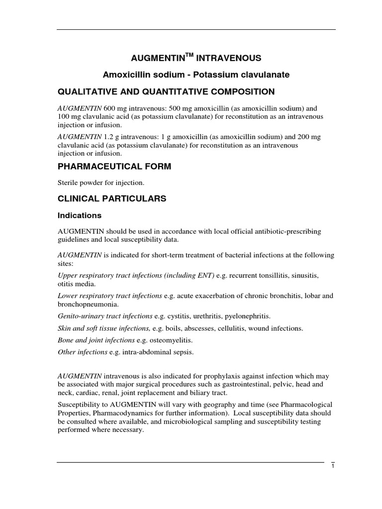 Augmentin IV 600mg 1.2g | Gram Negative Bacteria | Intravenous Therapy
