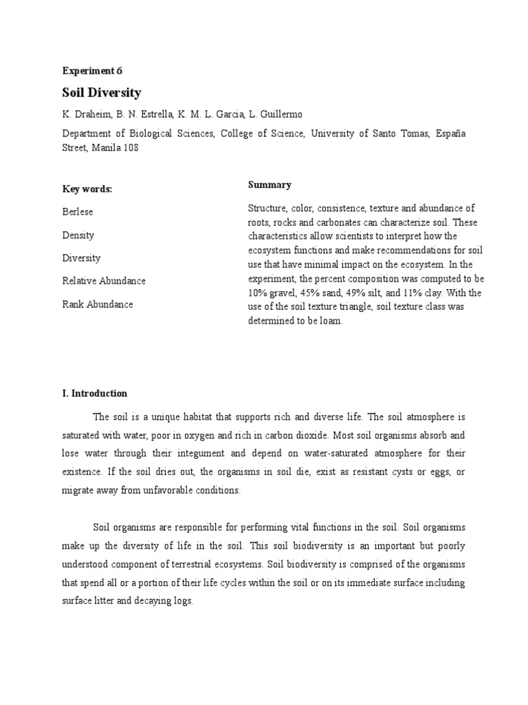 Experiment 6. Intro Obj | PDF | Soil | Biodiversity