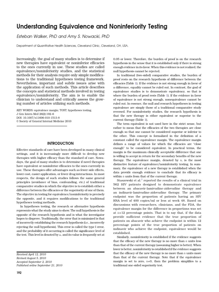 Non Inferiority & Equivalence Testing | PDF | Statistical Hypothesis ...