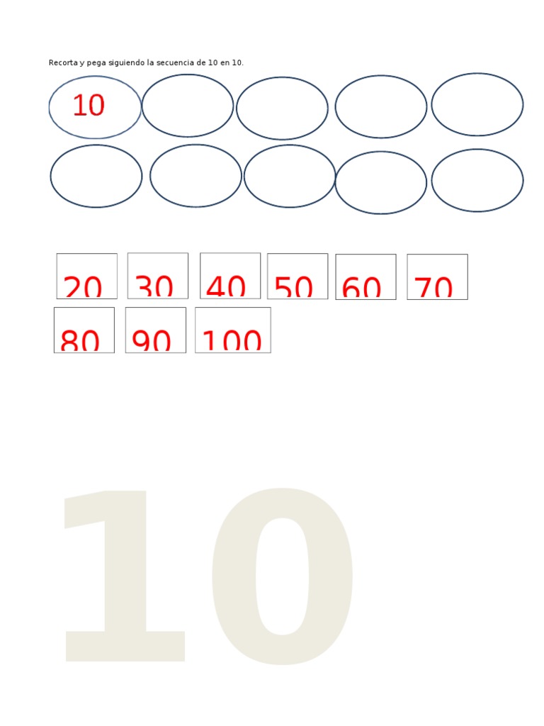 Recorta y Pega Siguiendo La Secuencia de 10 en 10 | PDF