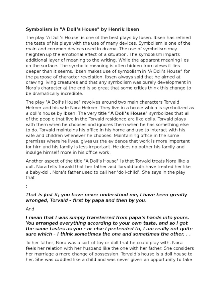 Symbolism in "A Doll's House" by Henrik Ibsen | PDF | A Doll's House