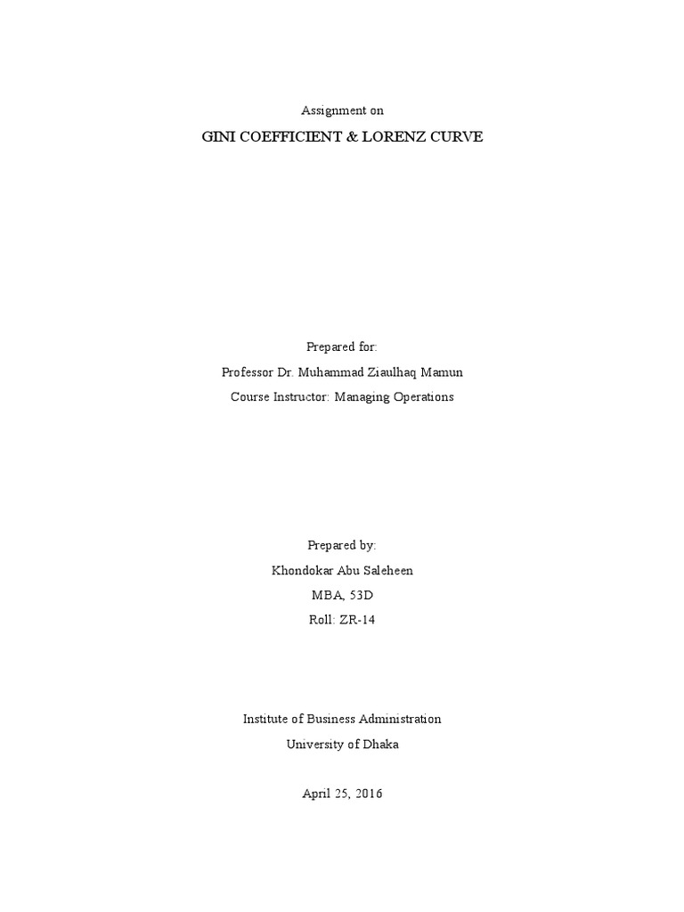 Gini Coefficient & Lorenz Curve: Assignment On | Download Free PDF | Gini Coefficient | Economic ...