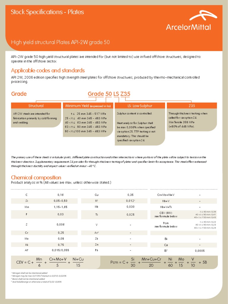 Plates - API-2W Grade 50 | PDF | Structural Steel | Chemical Elements