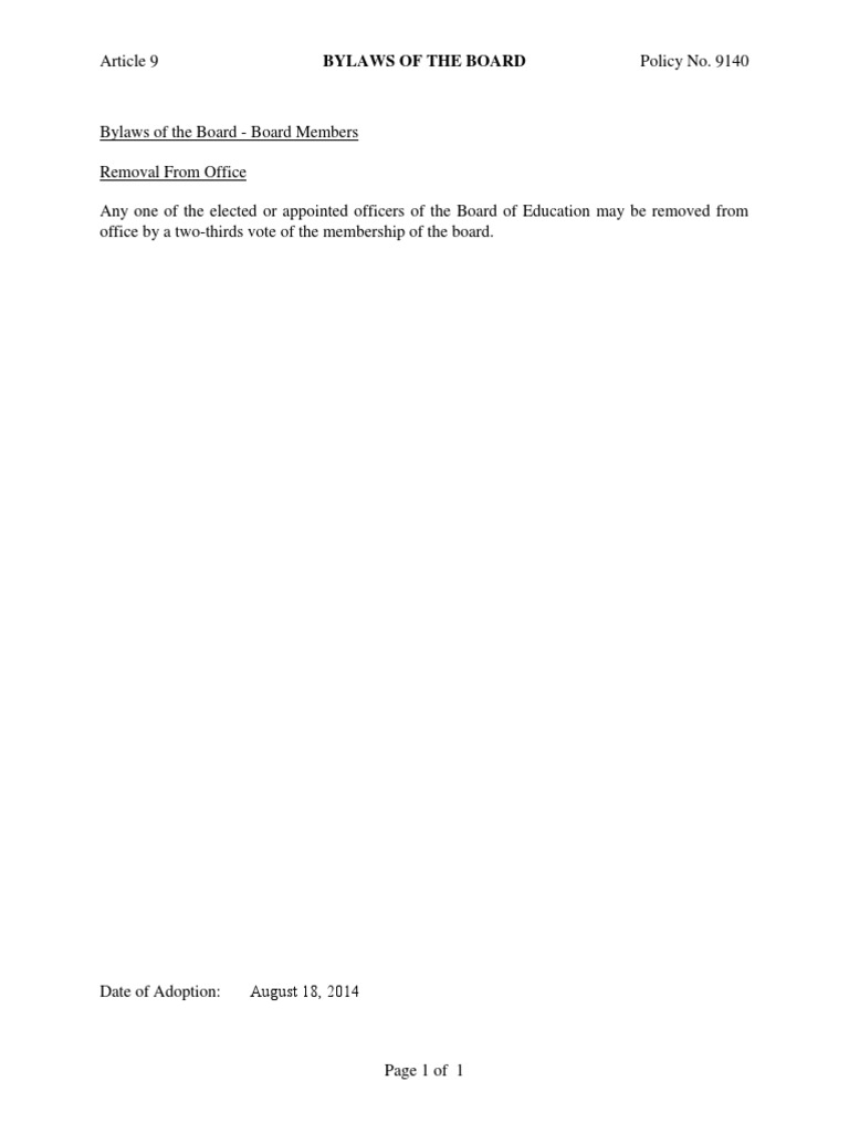 Board Member Removal Bylaws | PDF | Political Law | Parliamentary Procedure