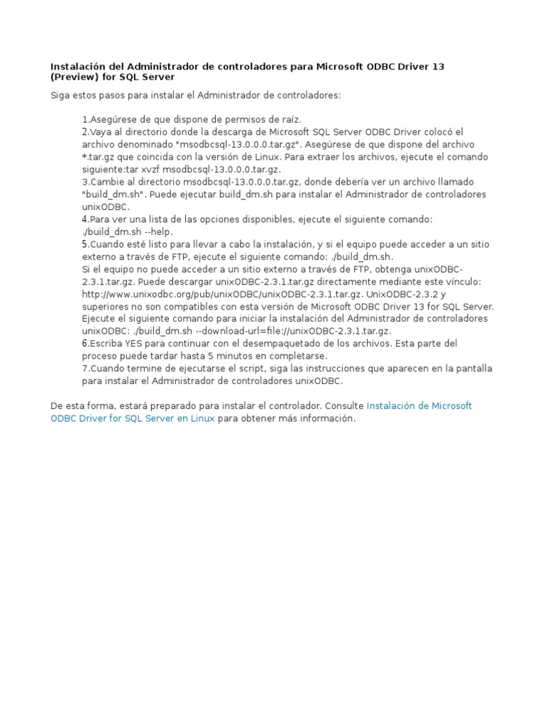 Instalacion y Configuracion de ODBC Driver SQL Server en Linux | PDF ...