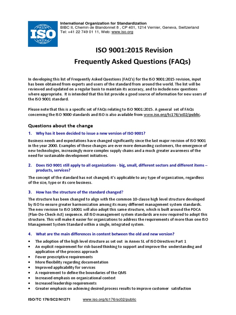 An Analysis of Frequently Asked Questions Regarding Revisions to ISO ...