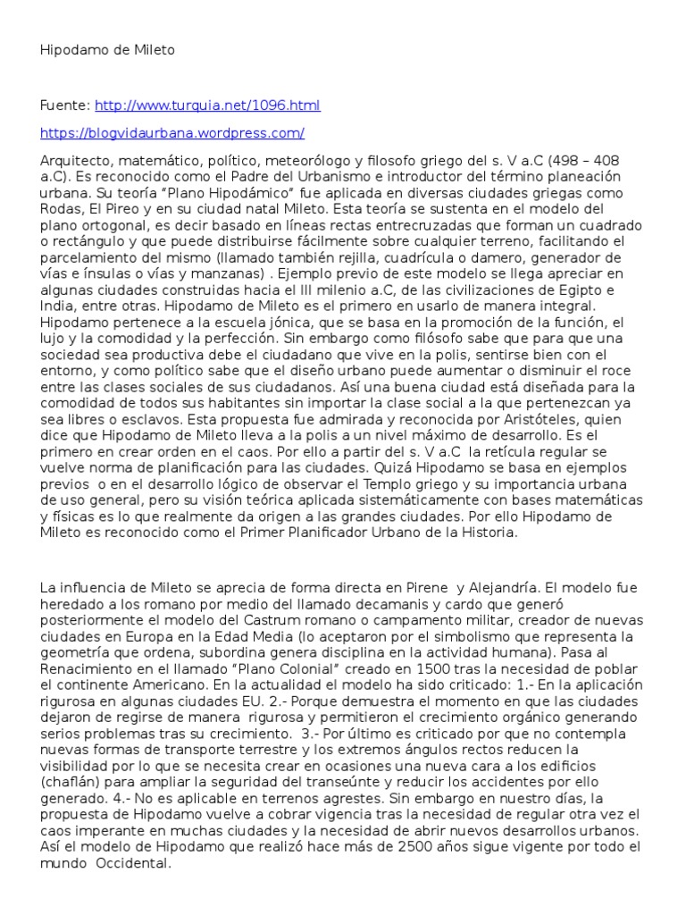 Hipodamo de Mileto | PDF | Platón | Antigua Grecia
