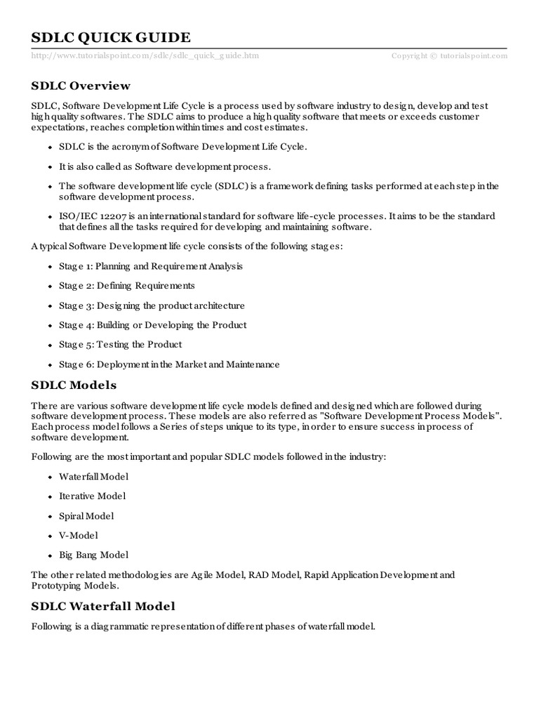 SDLC - Quick Guide | PDF | Software Development Process | Software ...