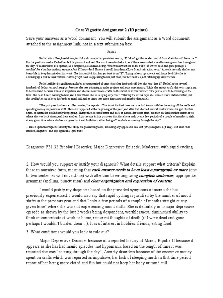 Case Vignette Assignment 2 | PDF | Mood Disorders | Bipolar Disorder