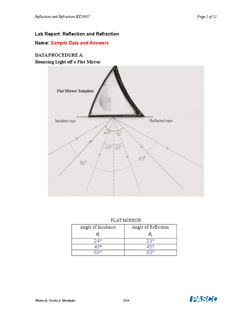 Sample Data Reflection & Refraction | PDF | Reflection (Physics ...