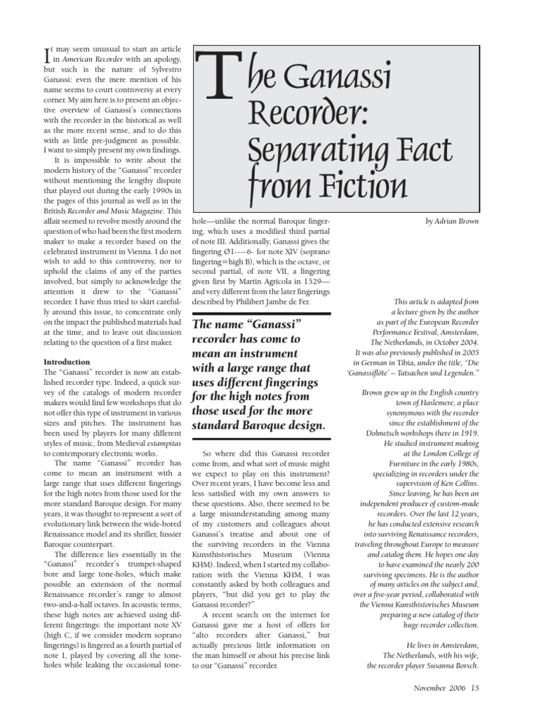 He Ganassi Recorder: Separating Fact From Fiction | PDF | Recorder ...