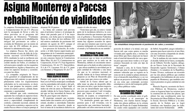 04-05-16 Asigna Monterrey A Paccsa Rehabilitación de Vialidades | PDF ...
