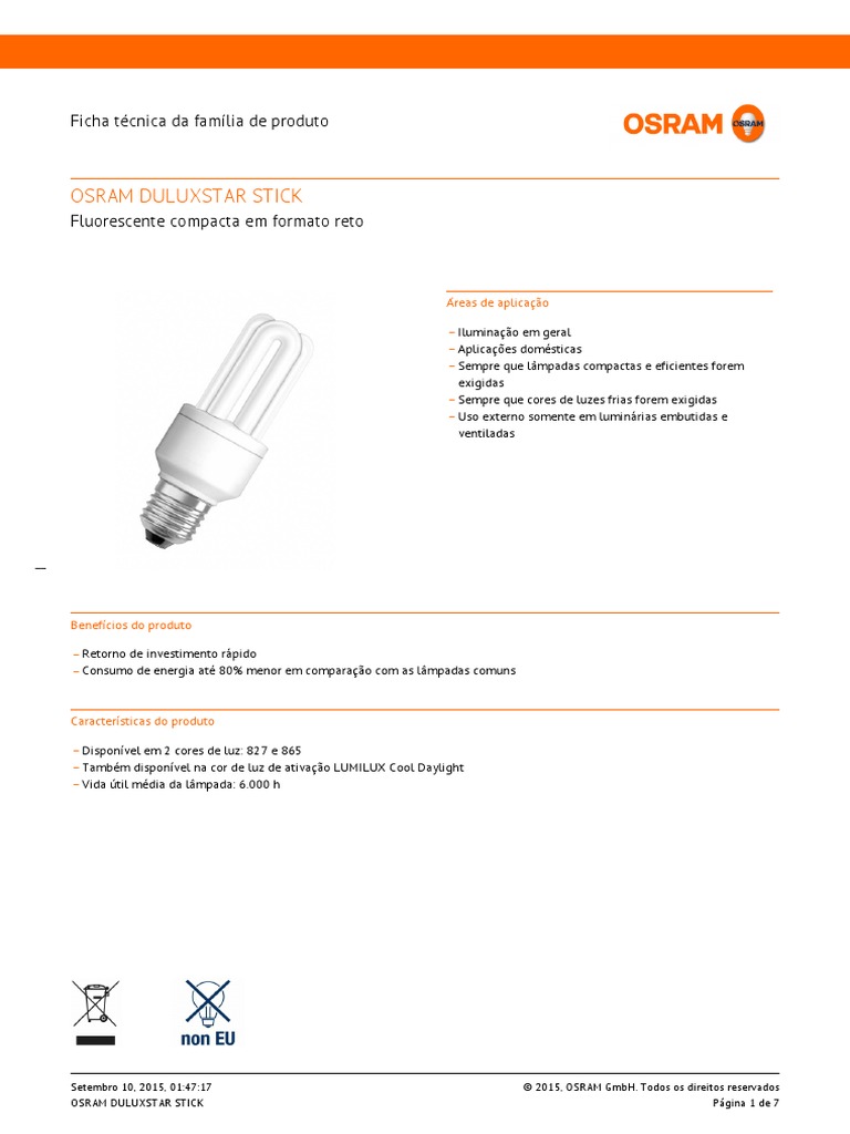 CATÁLOGO - OSRAM - Fluorescente Compacta (Formato Reto) | PDF | Física ...