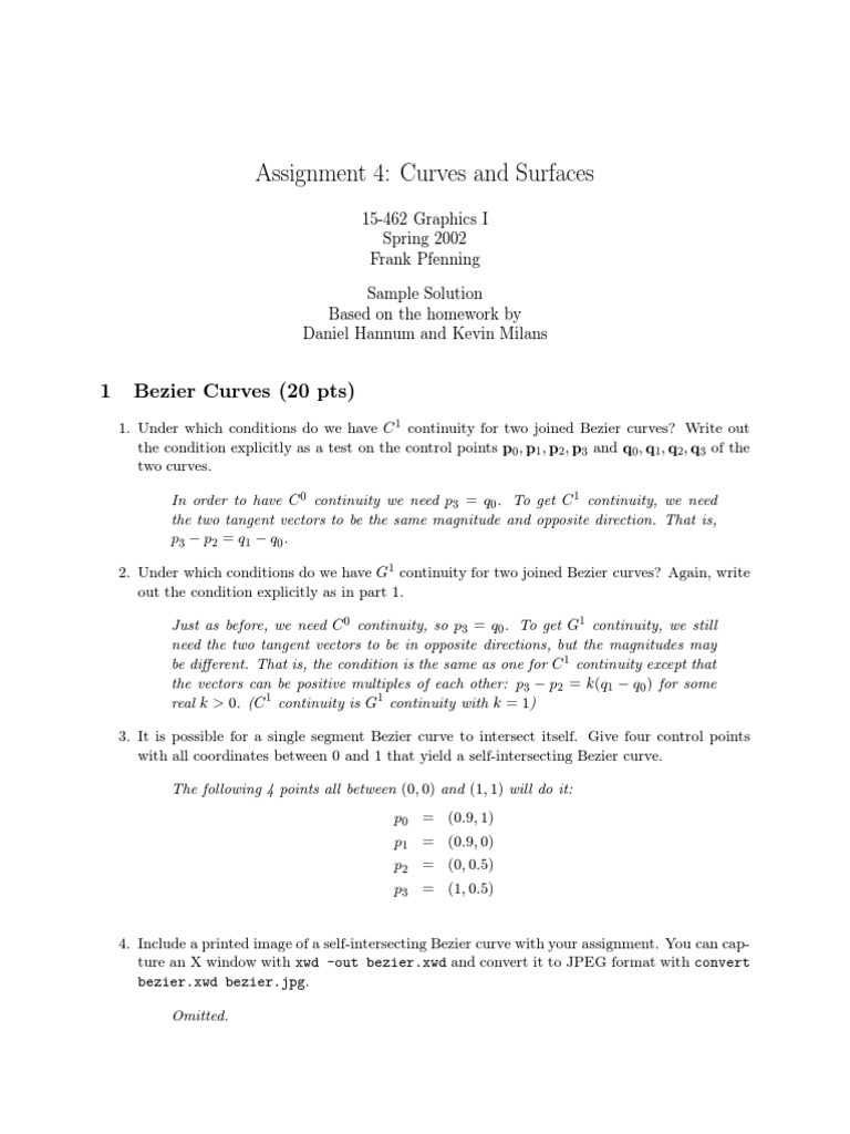 Assignment 4: Curves and Surfaces | PDF | Spline (Mathematics) | Space