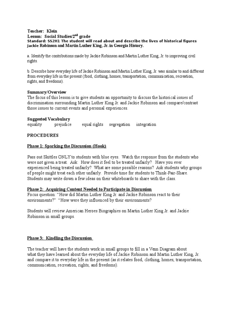 Jackie Robinson & MLK Jr. Lesson Plan | PDF | Jackie Robinson | Martin ...