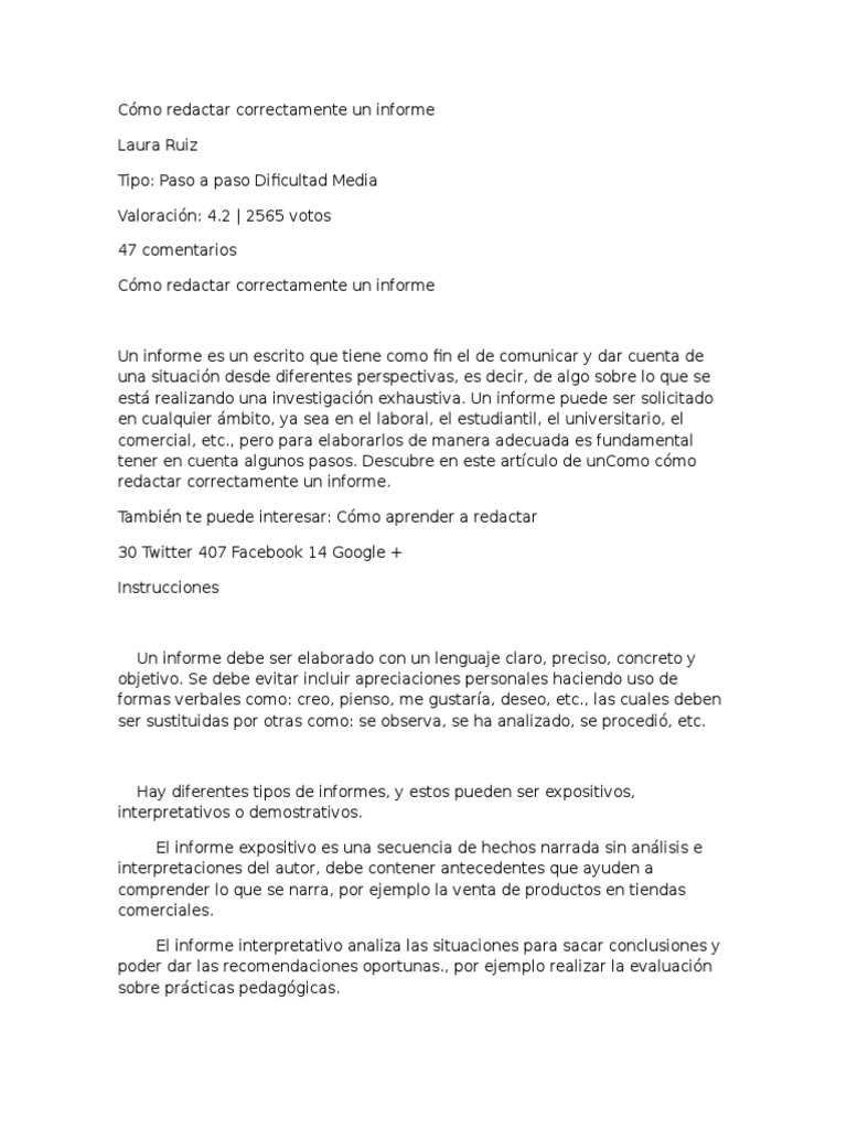 Cómo Redactar Correctamente Un Informe | Información | Recursos humanos