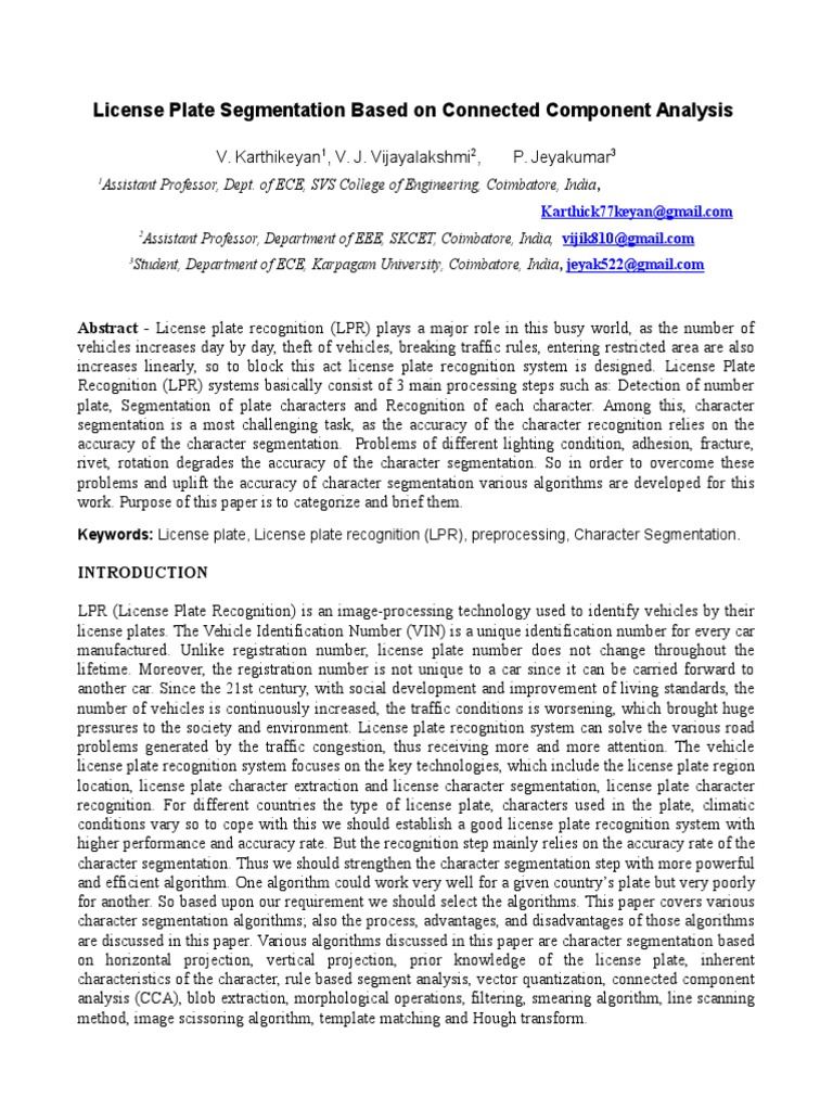 License Plate Segmentation Based On Connected Component Analysis | PDF | Technology & Engineering