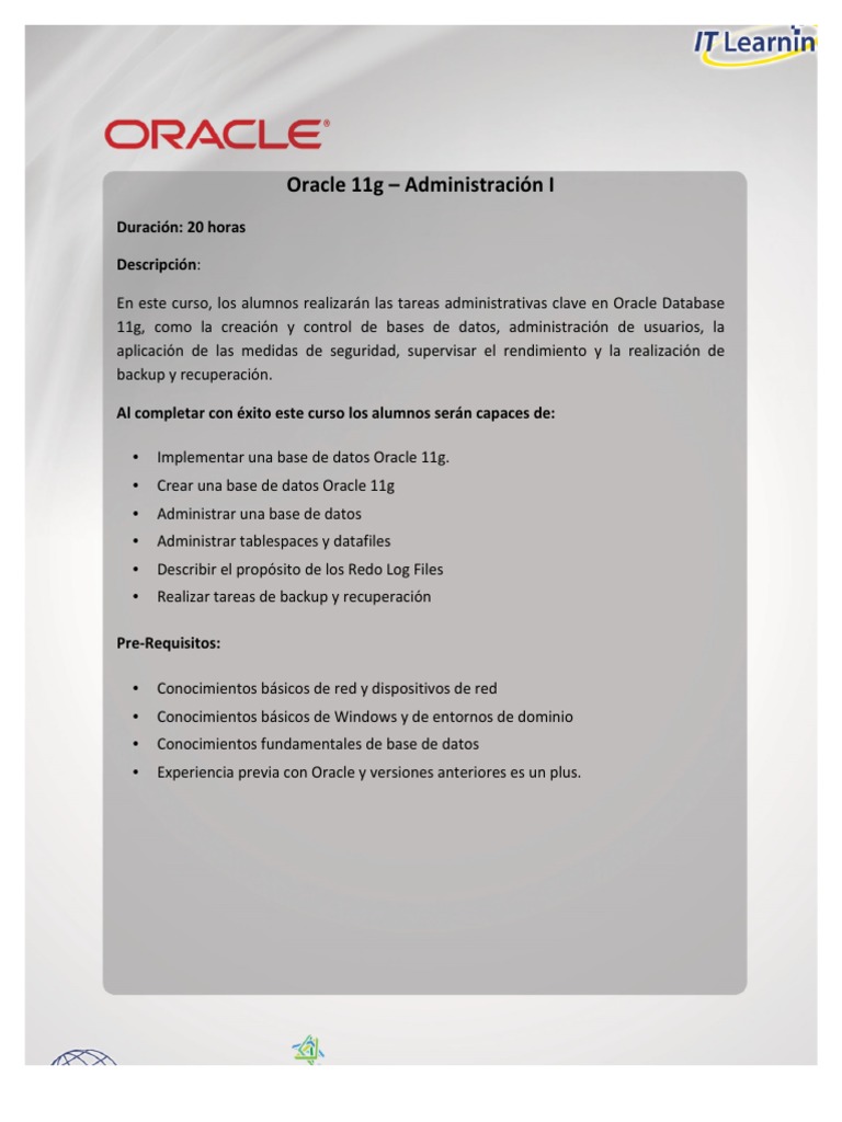 Oracle 11G Administration I | PDF | Oracle Database | Databases