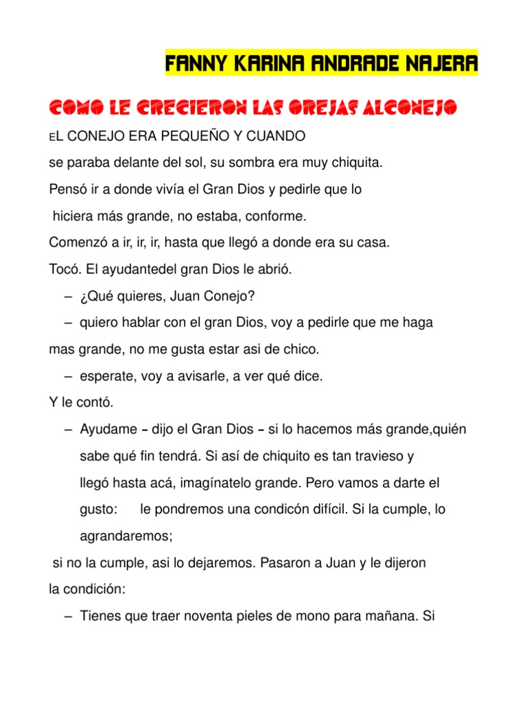 Cuento de Como Le Crecieron Las Orejas Al Conejo | PDF