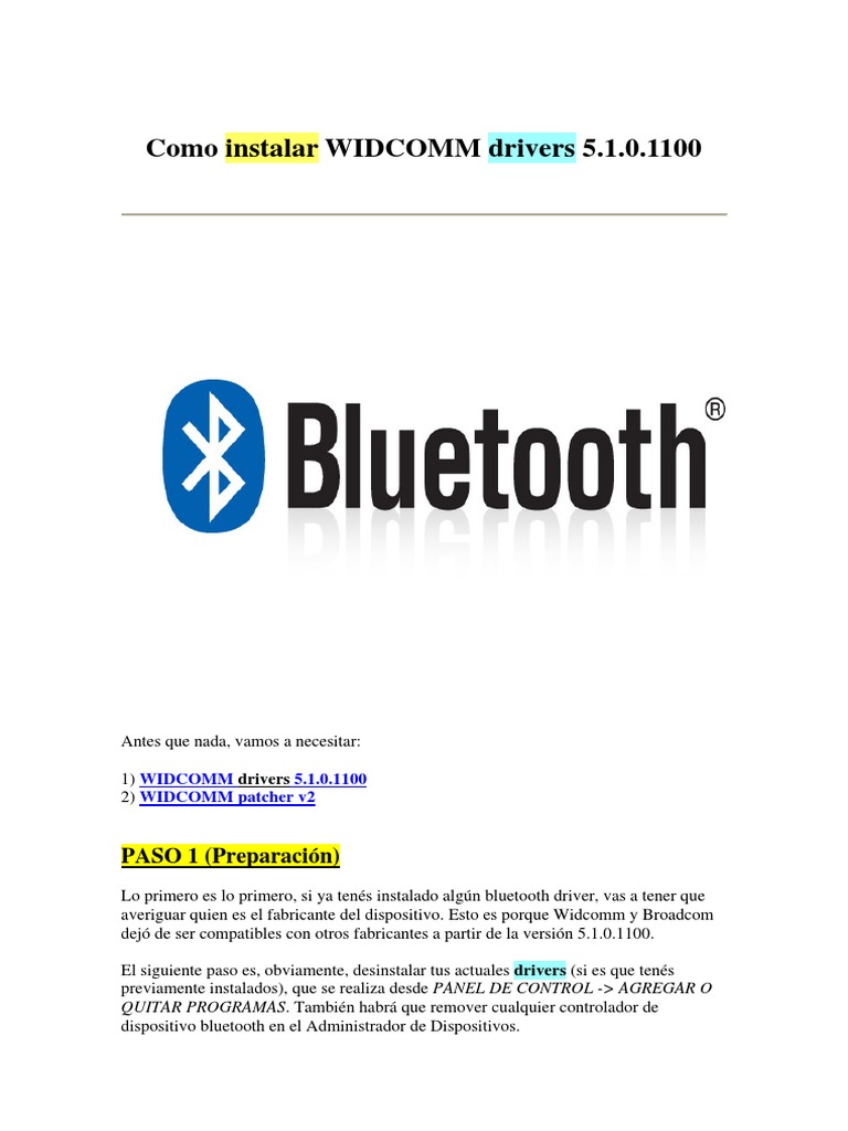 Como Instalar Los Driver Widcomm v..5.1.0.1100 | Descargar gratis PDF ...