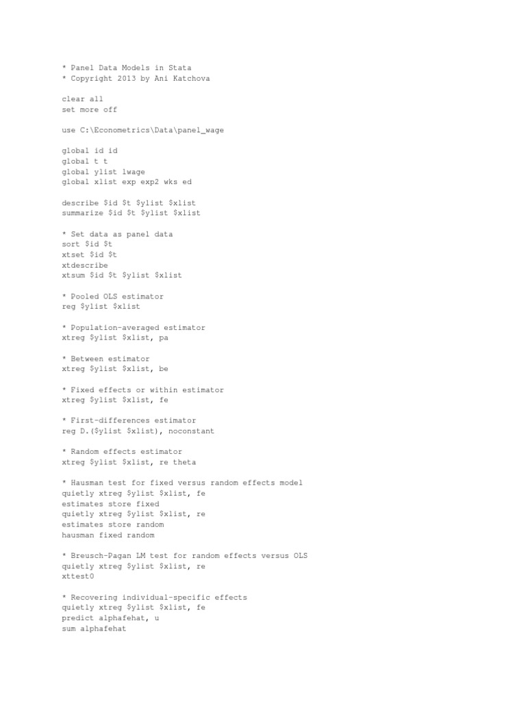 Panel Data Models Stata Program And Output Pdf Pdf Fixed Effects 6417