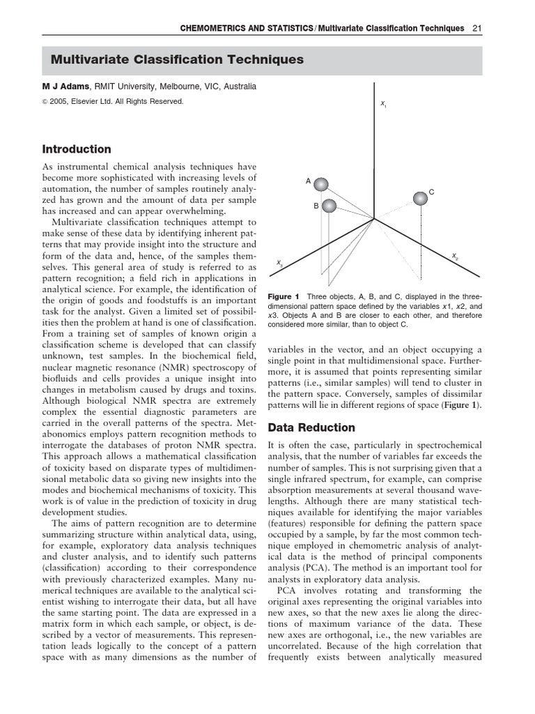 Chemometrics And Statistics Multivariate Classification Techniques 21 27 Pdf Principal