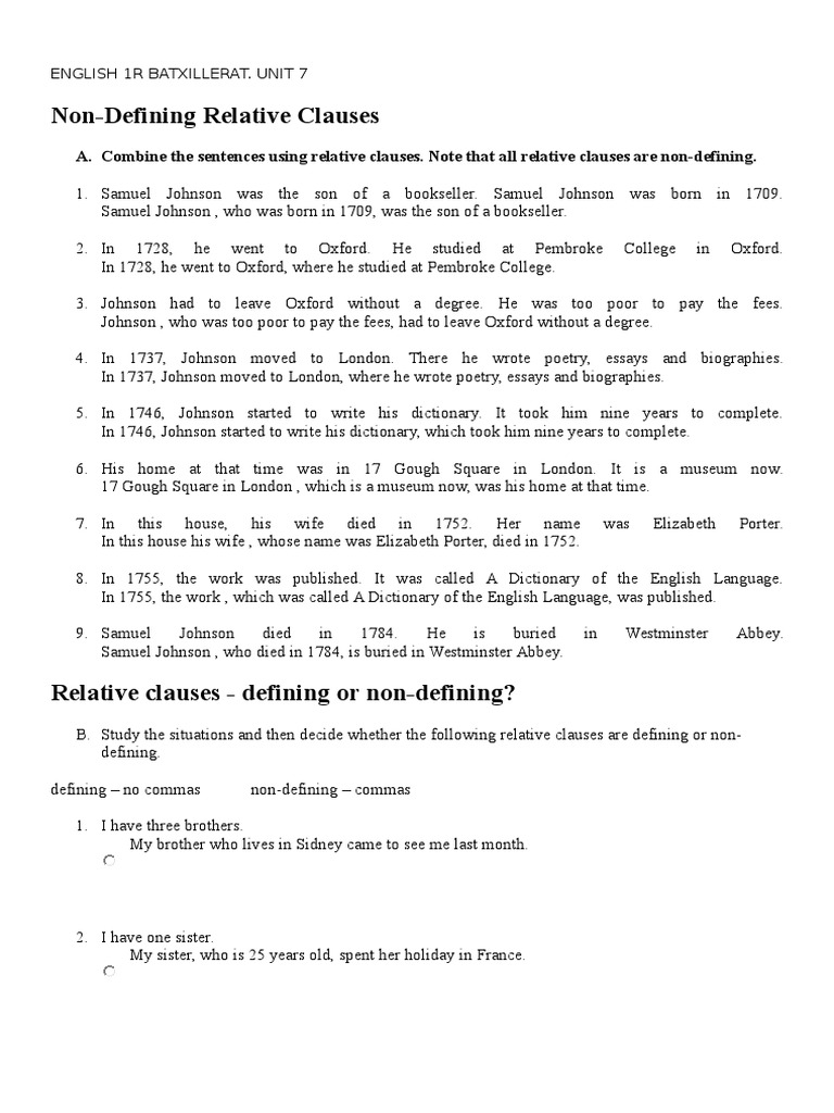 Relative Clauses Answers | Download Free PDF | Samuel Johnson | Loch ...