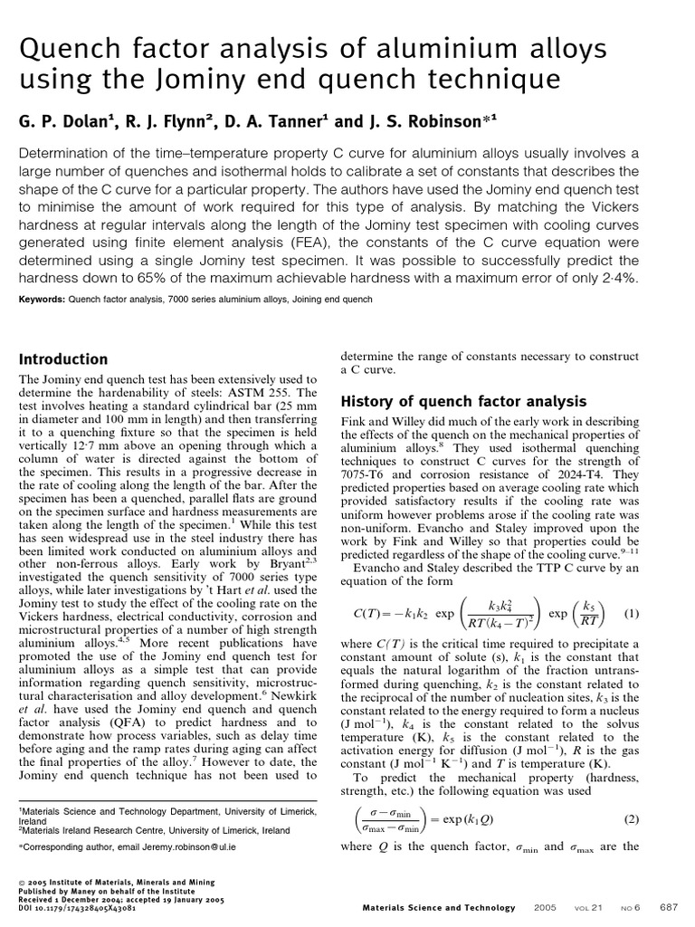 Quench Factor Analysis of Aluminium Alloys Using The Jominy End Quench ...