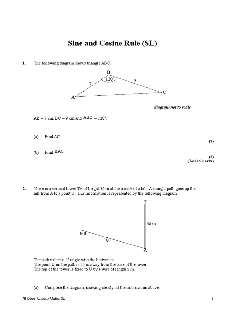 Sine and Cosine Rule Problems (SL) | PDF | Trigonometric Functions ...