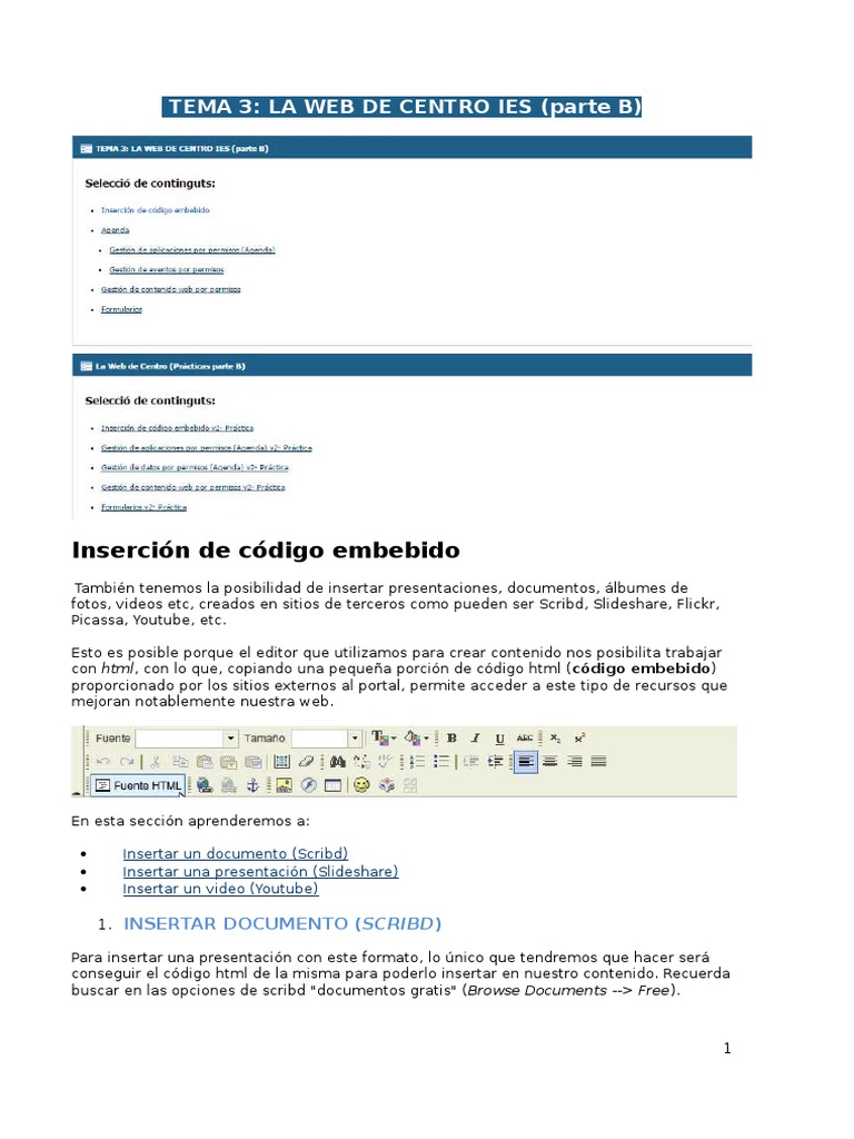 TEMA 3 Inserción de Código Embebido | PDF | HTML | Youtube