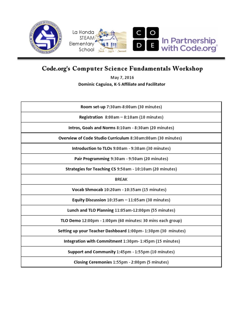 Code.org CS Fundamentals Workshop Agenda | PDF | Games & Activities