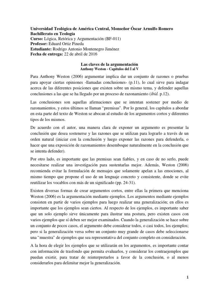 Anthony Weston - Resumen Capítulos 1 Al 5 | PDF | Argumento | Ciencia ...