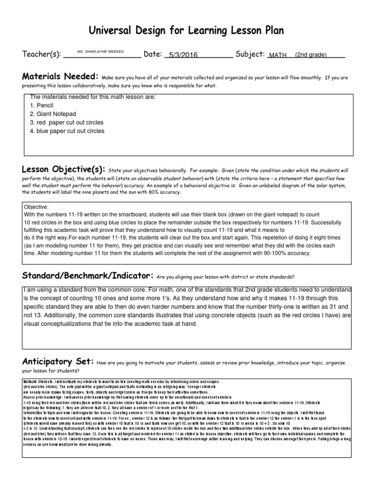 Udl Lesson Plan in Final | PDF | Common Core State Standards Initiative ...