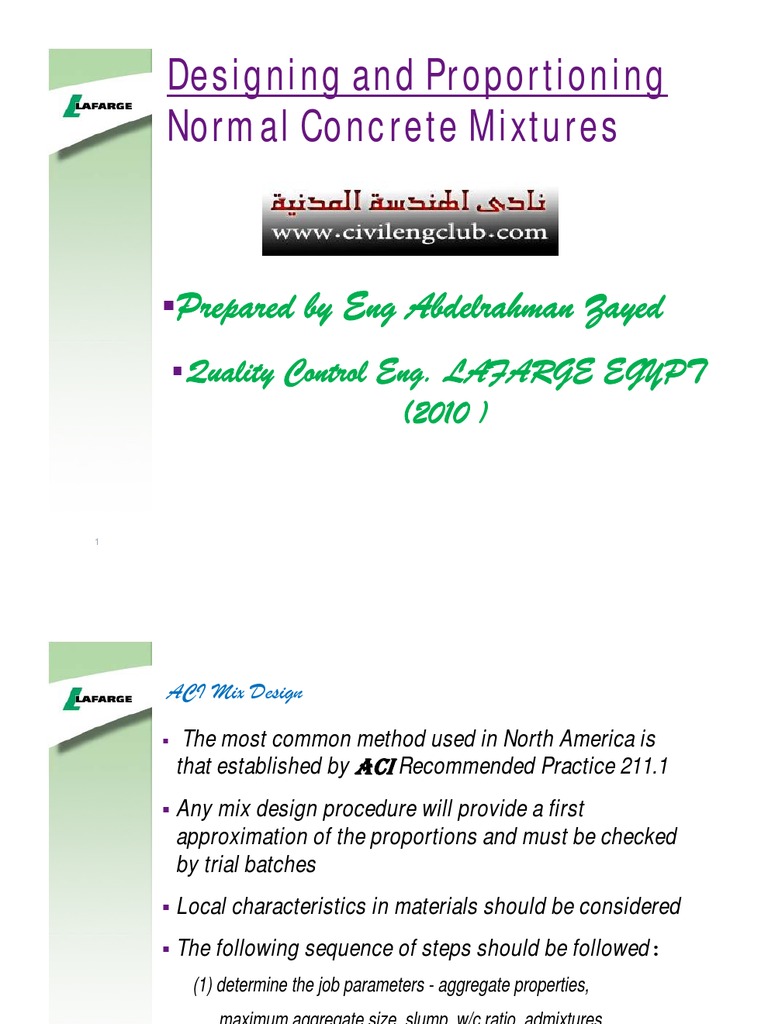 ACI Concrete Mix Design Guidelines | PDF | Concrete | Composite Material