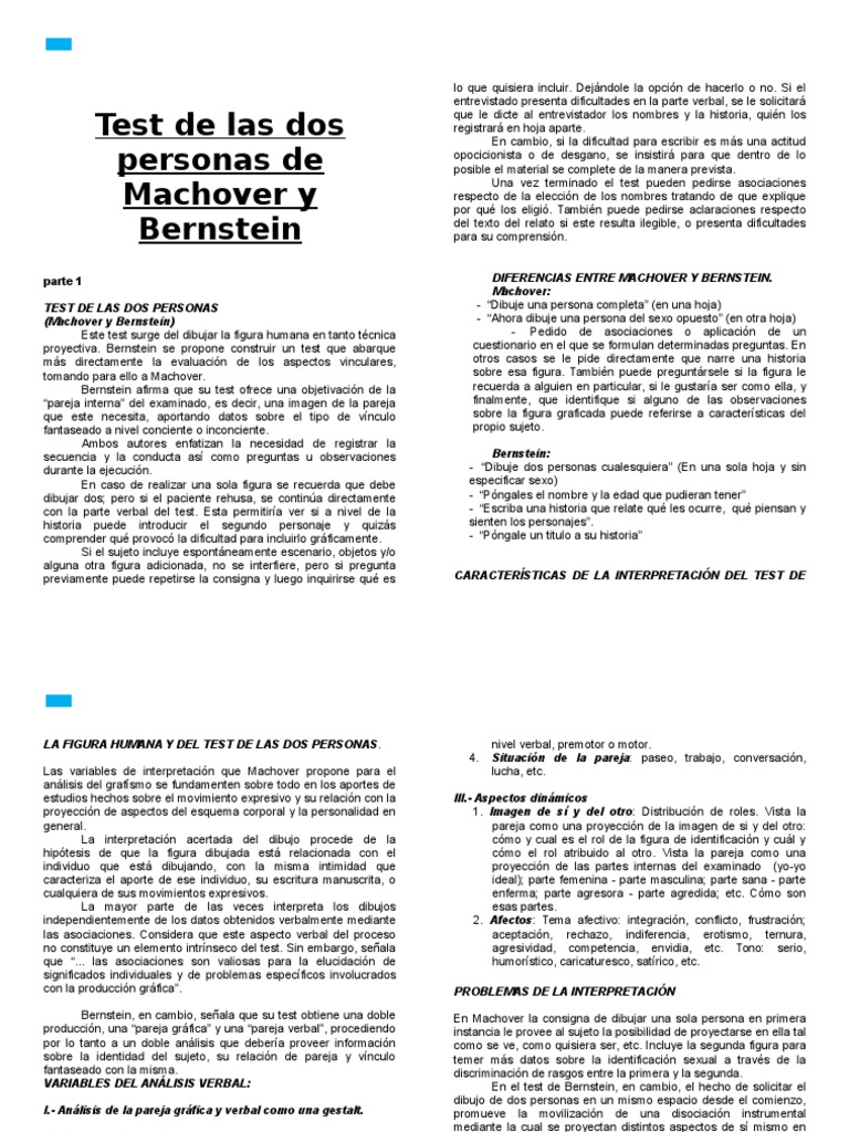 Test de Las Dos Personas de Machover y Bernstein | Evolución | Adultos